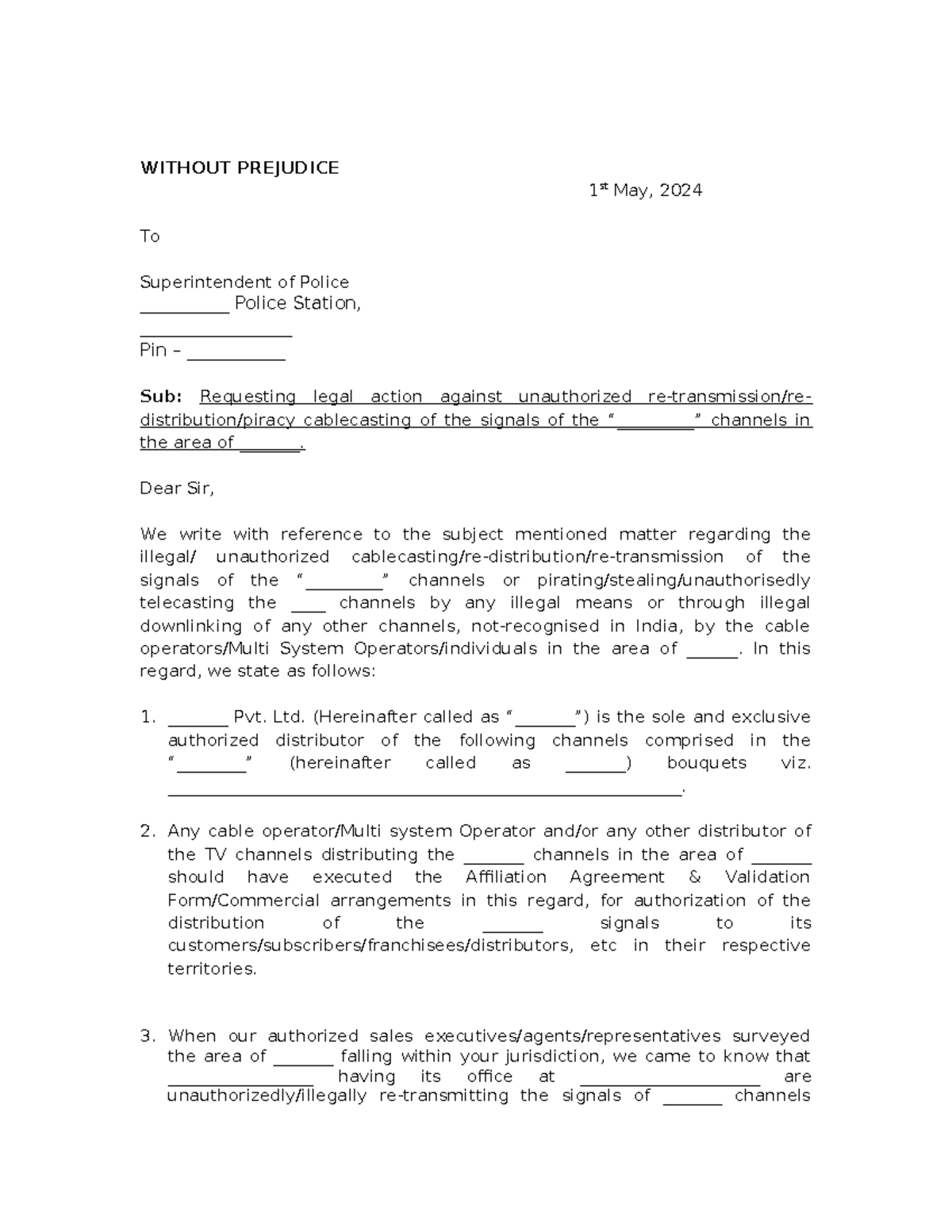 SP Police Complaint letter against Piracy 16 - WITHOUT PREJUDICE 1 st ...