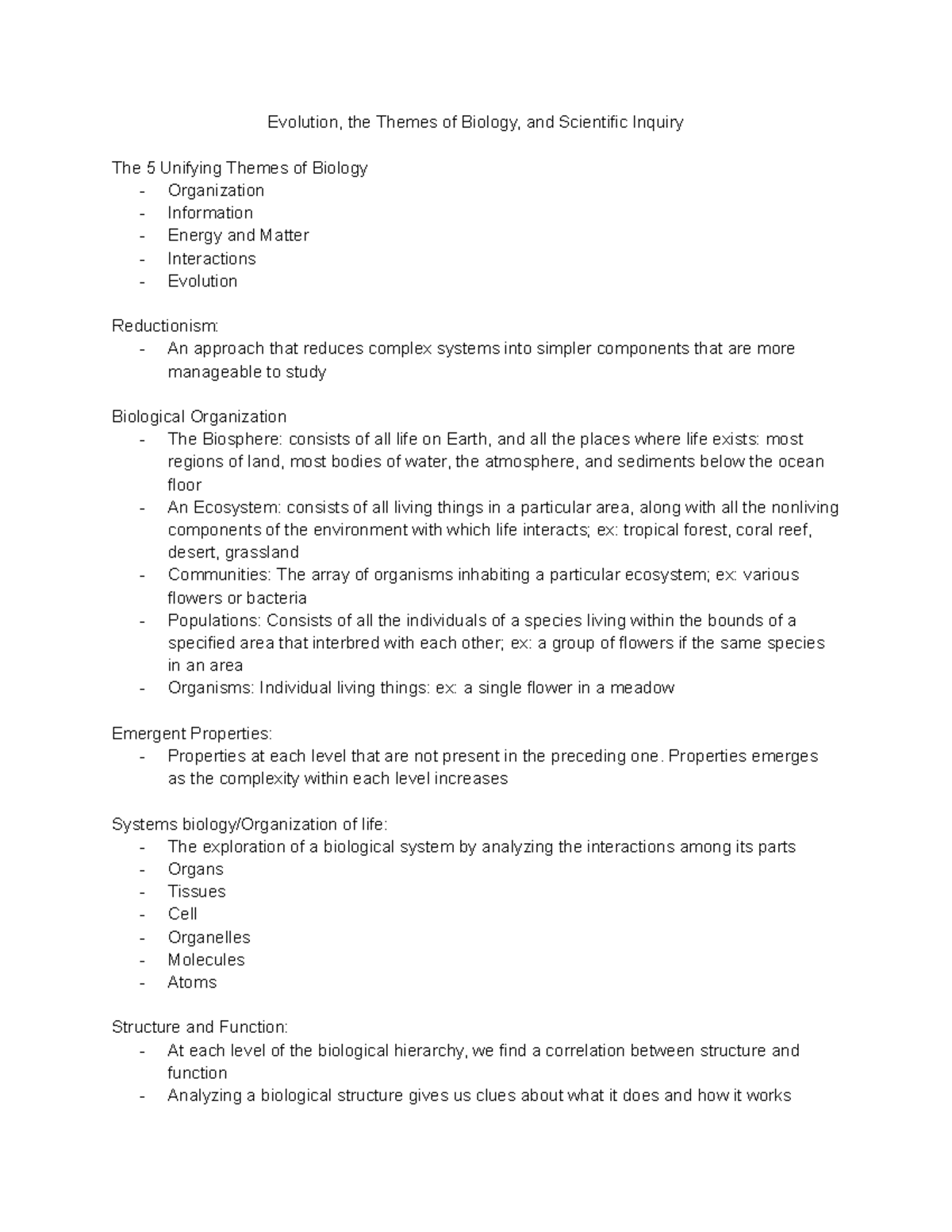 Bio 202 Reading Notes 1 - solomon - Evolution, the Themes of Biology ...