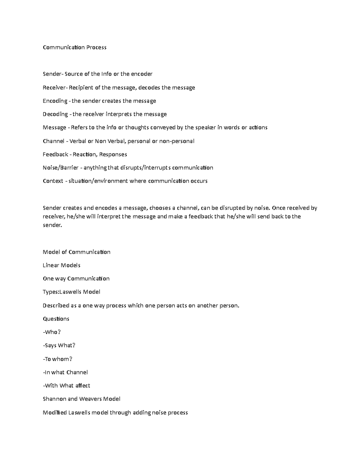 Communication Process - Communication Process Sender- Source of the ...