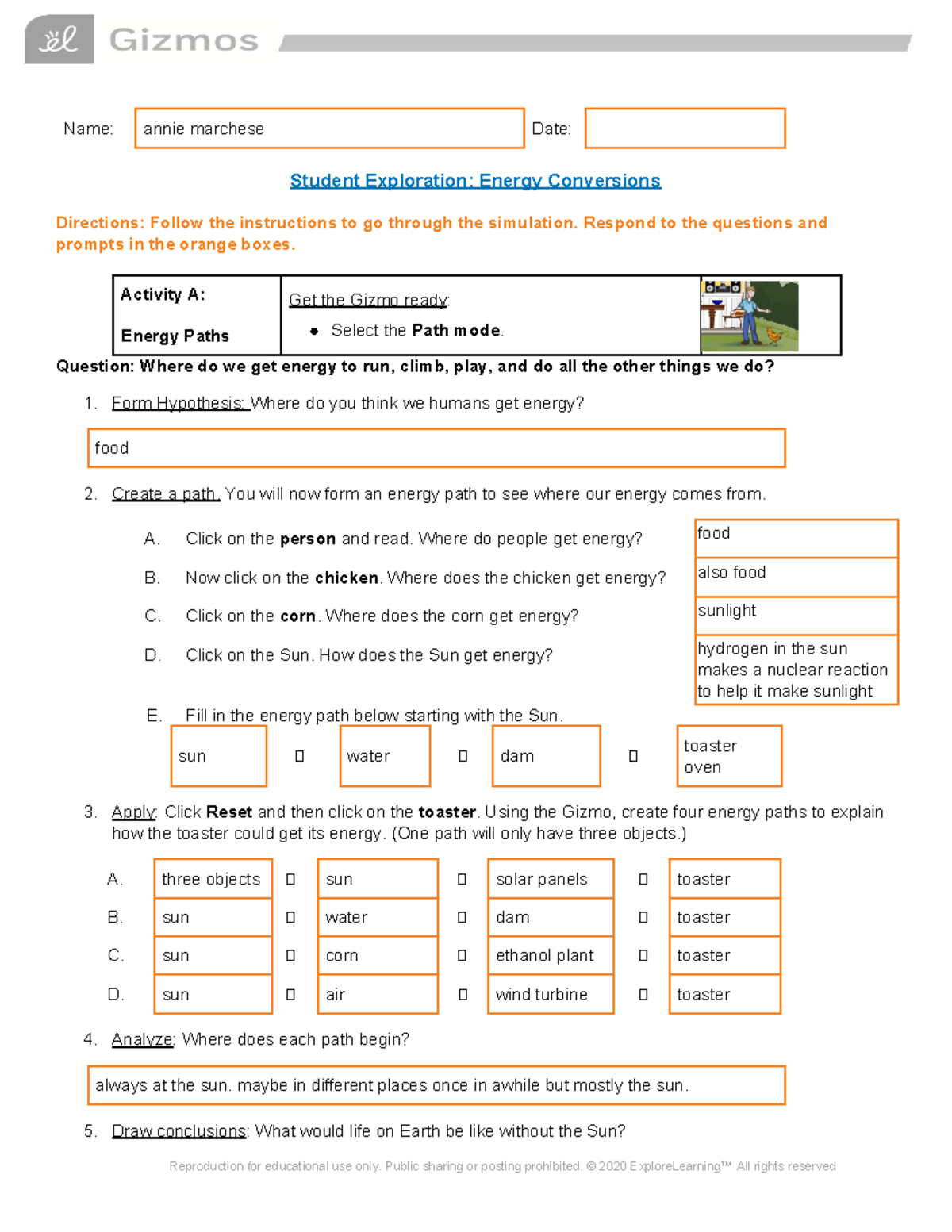 Copy of P1 Gizmo Energy Conversions - Name: annie marchese Date ...