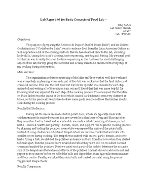 Lab Report 2 - Basic Concepts of Foods Lab - Lab Report #2 for Basic ...