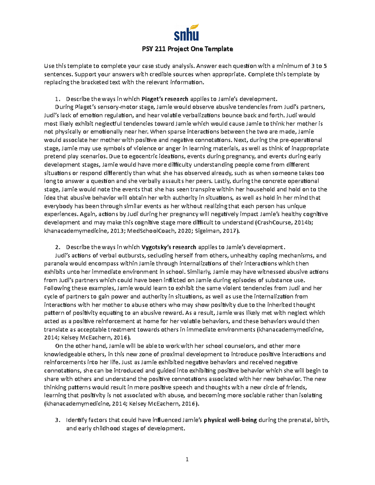 6-2 Project One - Assignment for module six. - PSY 211 Project One ...