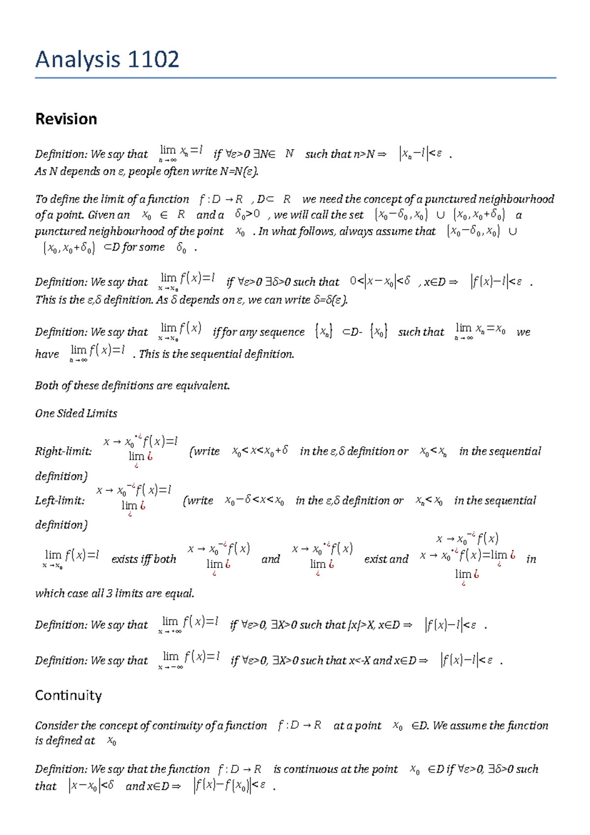 Analysis 1102 - Lecture notes All - Analysis 1102 Revision Definition ...
