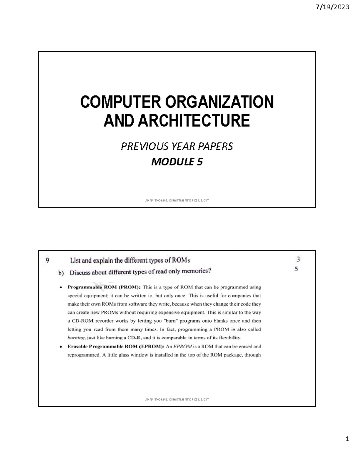 MOD5 - coa - COMPUTER ORGANIZATION AND ARCHITECTURE PREVIOUS YEAR ...