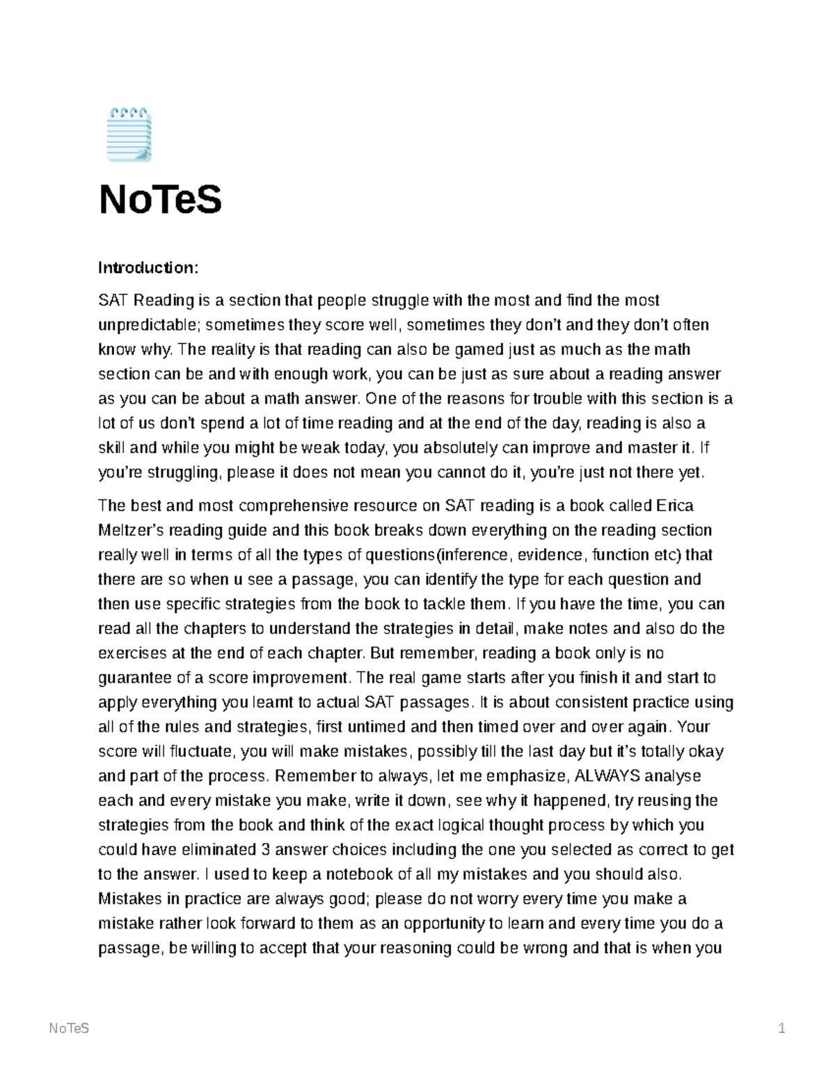 SAT Notes - f NoTeS Introduction: SAT Reading is a section that people ...