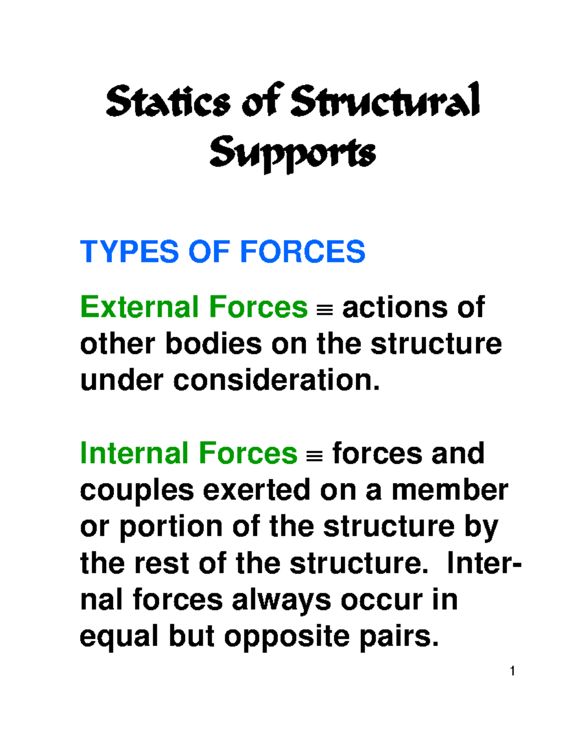 CE 382 L4 - Support Reactions - TYPES OF FORCES External Forces ≡ ...