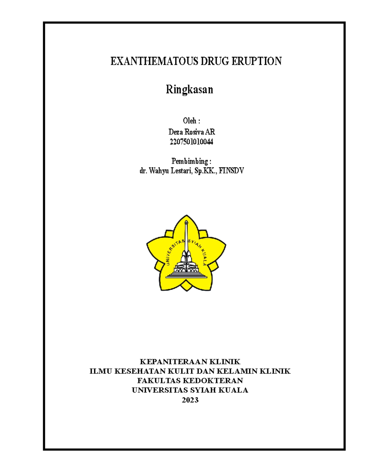 Ringkasan Exanthematous DRUG Eruption - EXANTHEMATOUS DRUG ERUPTION ...