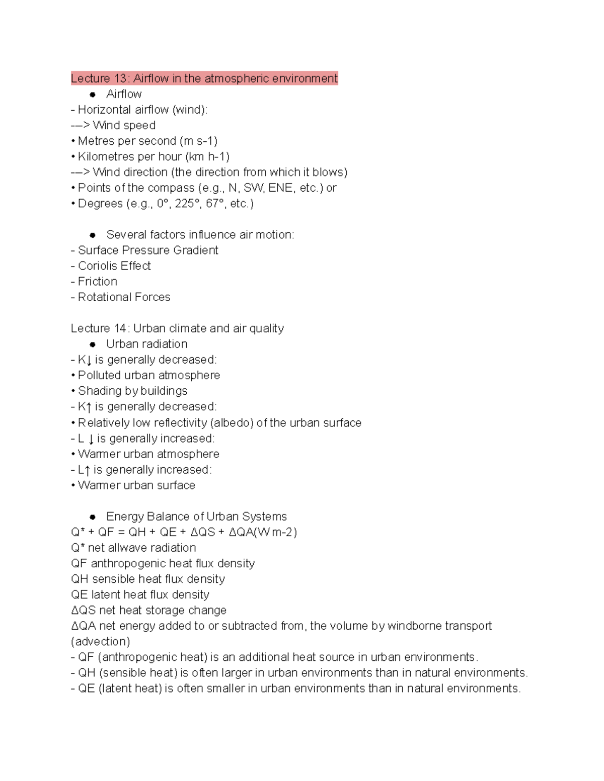 Environment notes 3 - Lecture 13: Airflow in the atmospheric ...