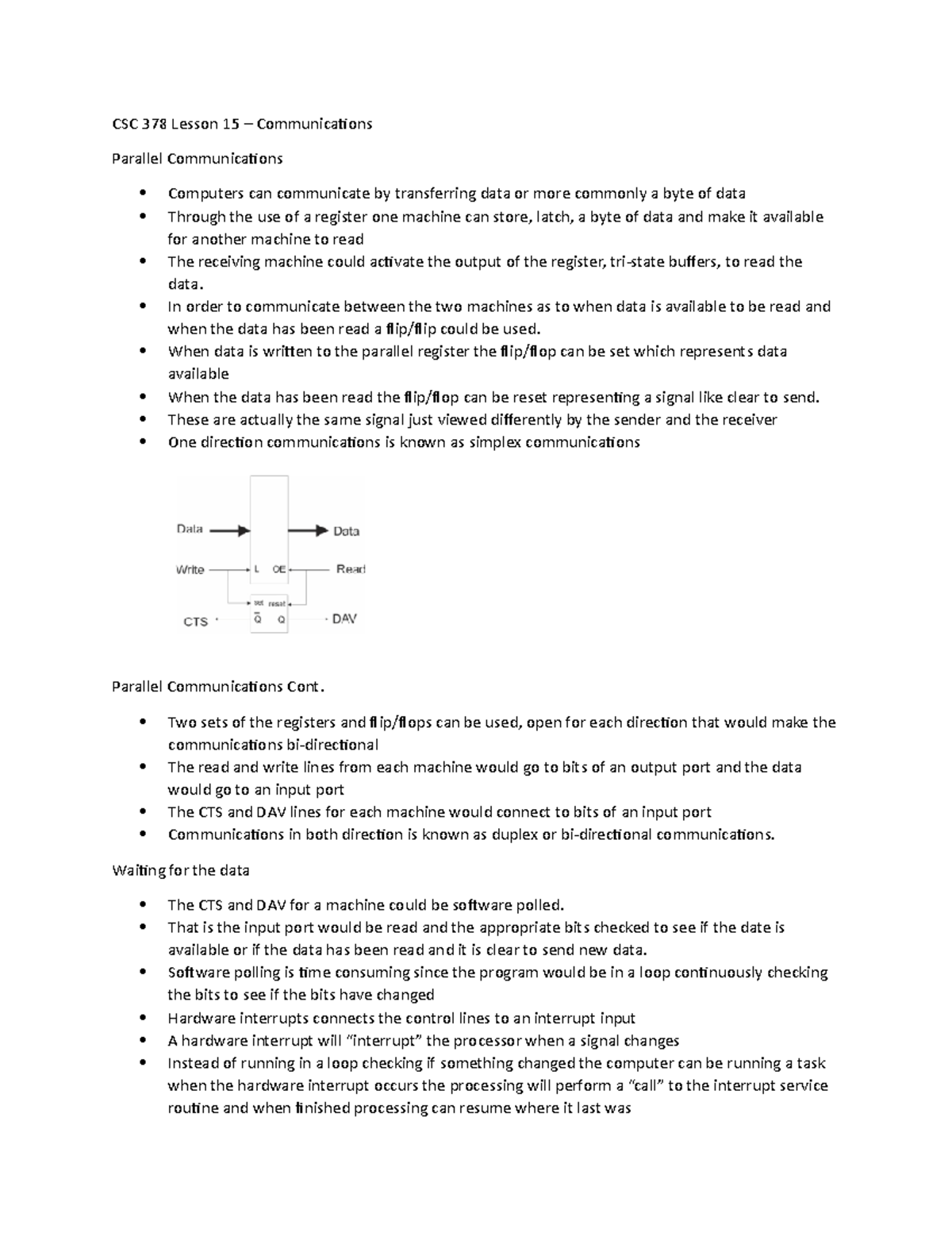Lesson 15 Communications - CSC 378 Lesson 15 – Communications Parallel ...