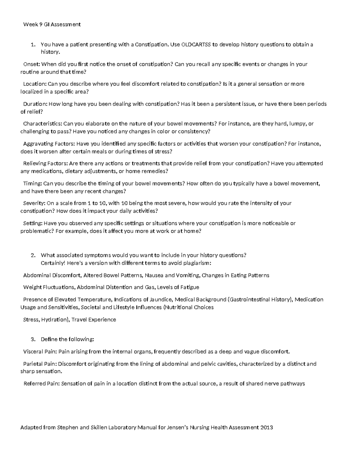 Week 9 GI+worksheet - worksheet - Week 9 GI Assessment 1. You have a ...