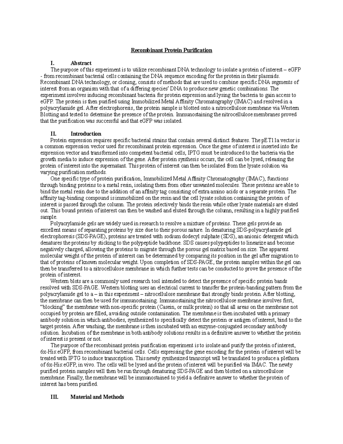 Recombinant Protein Purification - Abstract The purpose of this ...