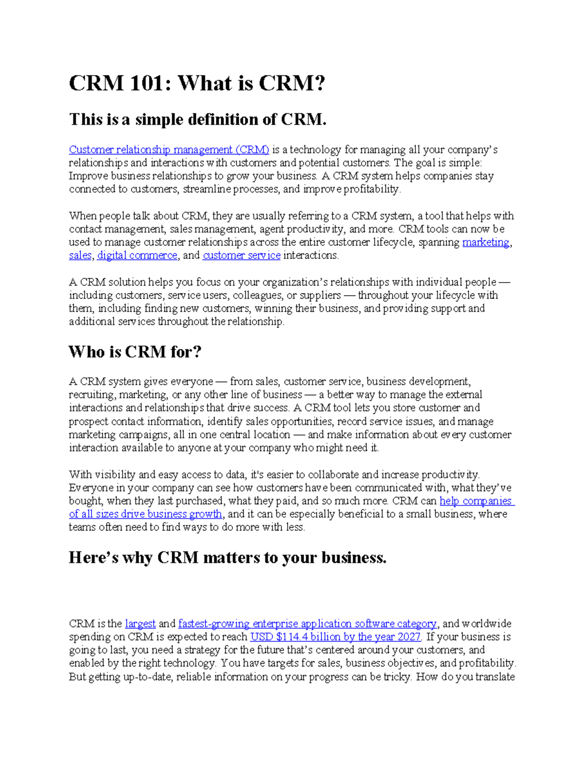 CRM 101 - Lecture note for students - CRM 101: What is CRM? This is a ...