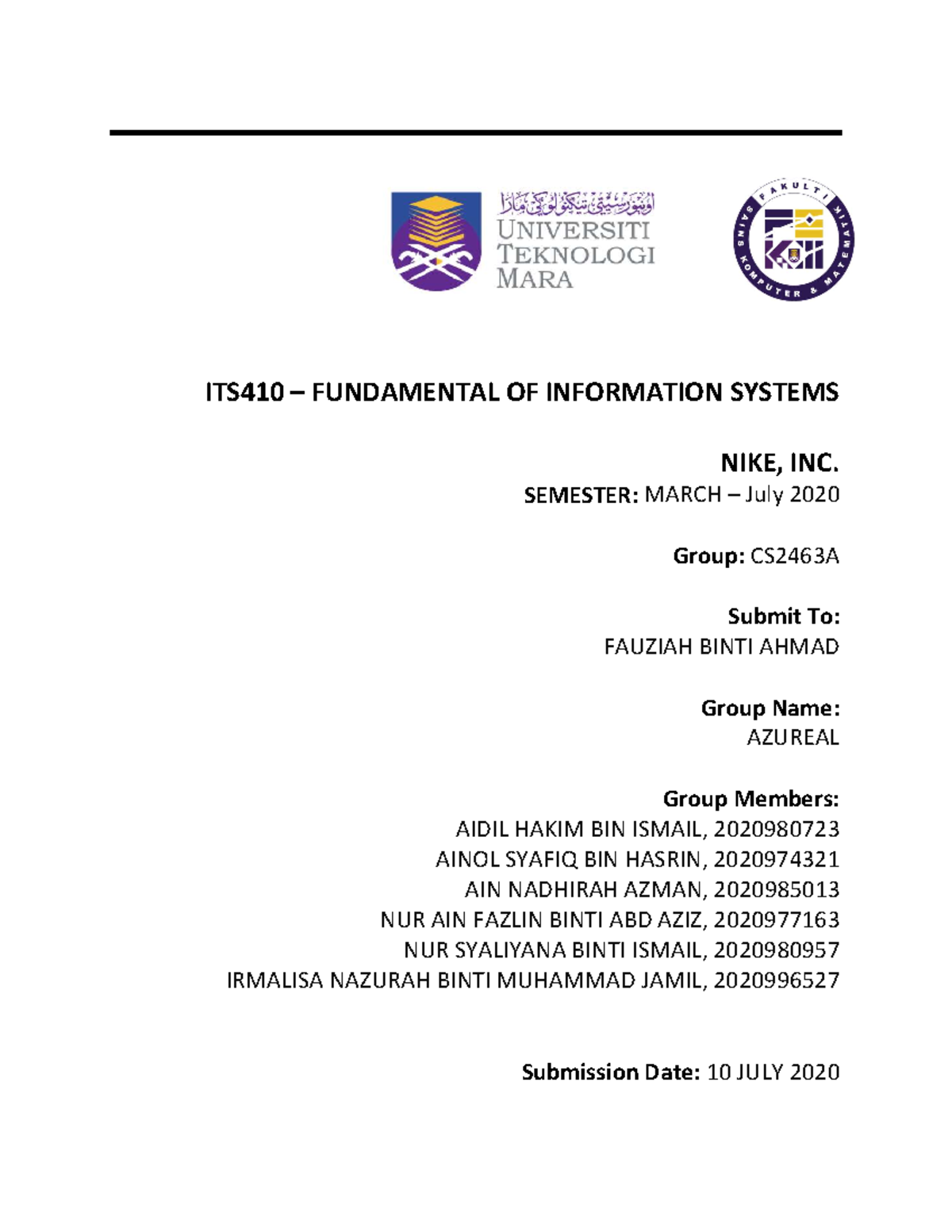 CS2463A Azureal Project - ITS410 – FUNDAMENTAL OF INFORMATION SYSTEMS ...