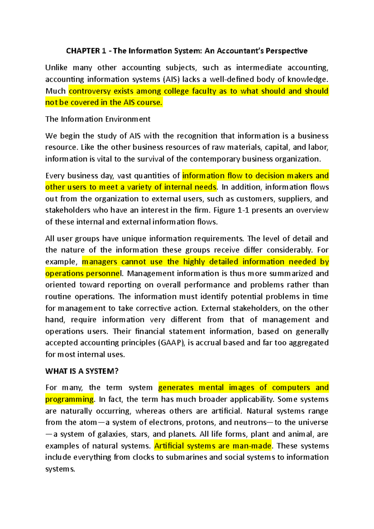 Chapter 1 The Information System An Accountants Perspective - CHAPTER 1 ...