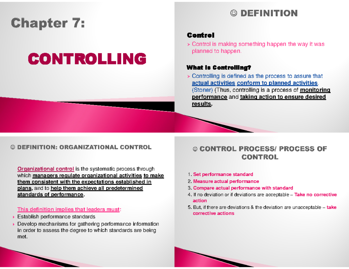 Chapter 7 Controlling (MGT162) - CONTROLLING Control Control is making ...