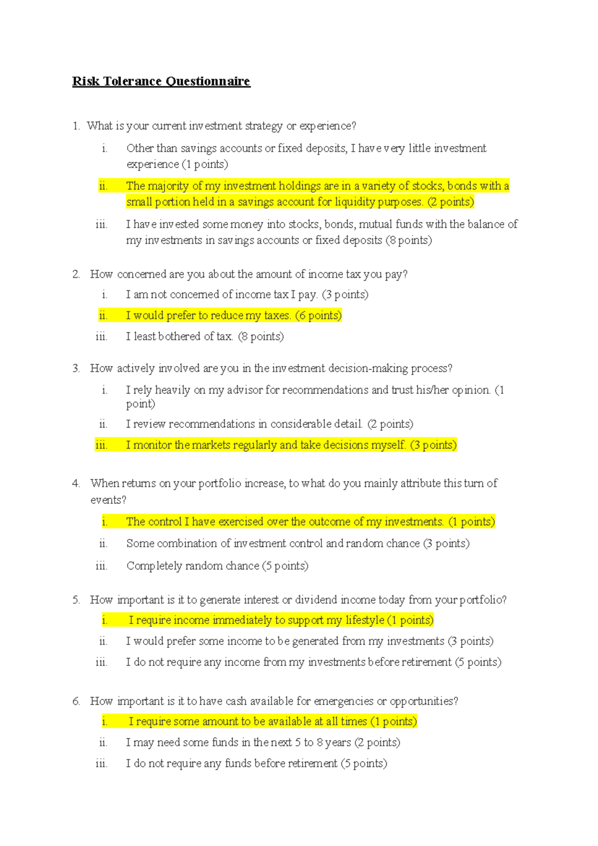 Risk Tolerance Questionnaire - Risk Tolerance Questionnaire What is ...