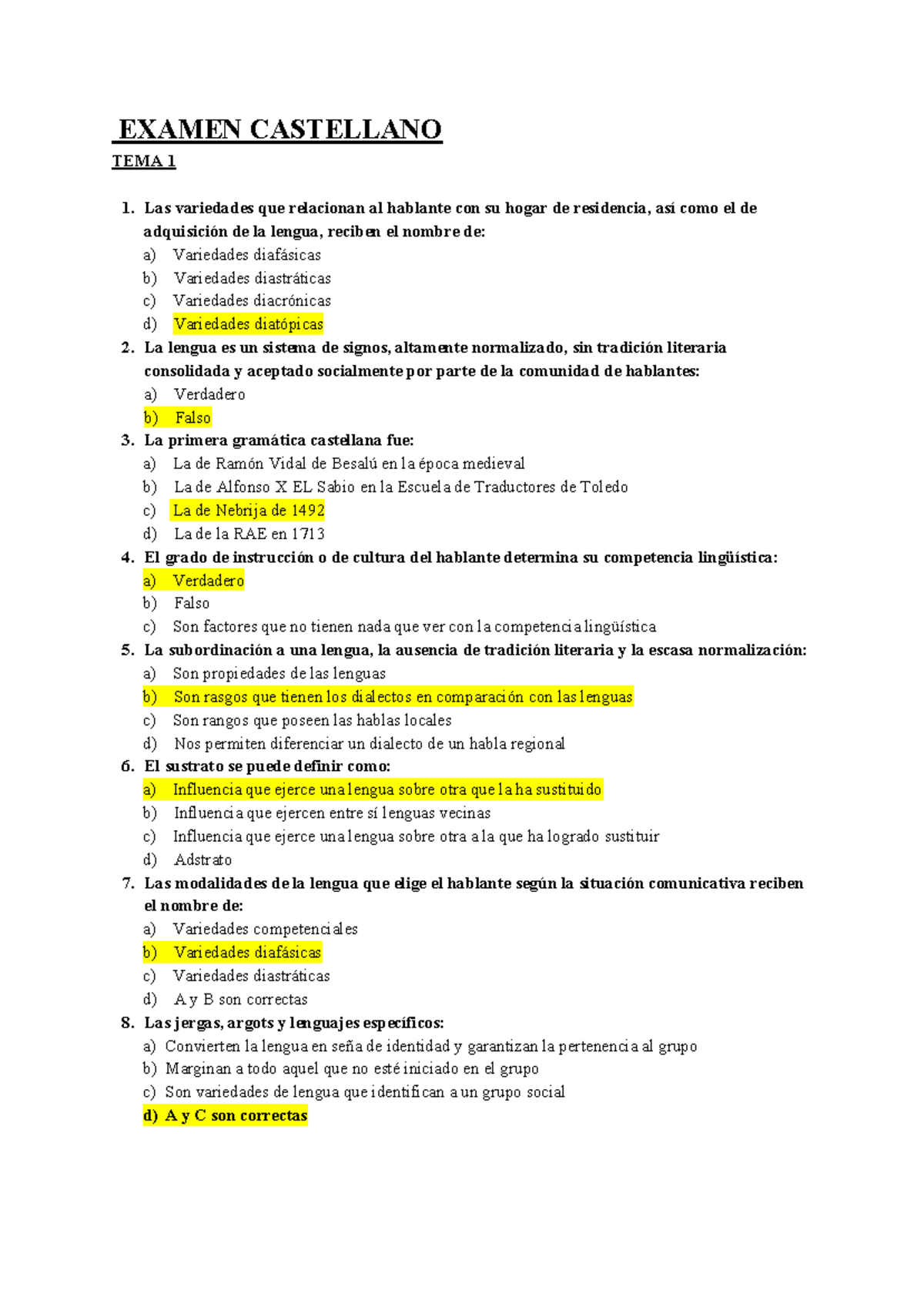 Test catellano copia - Repaso - EXAMEN CASTELLANO TEMA 1 Las variedades ...