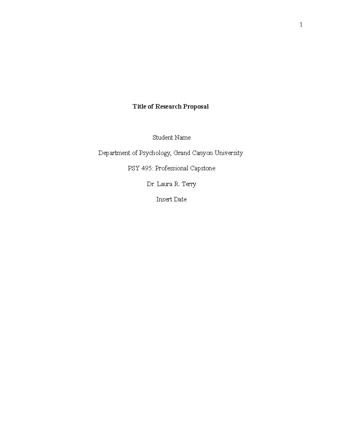 PSY 495 Final Paper Template - Title of Research Proposal Student Name ...