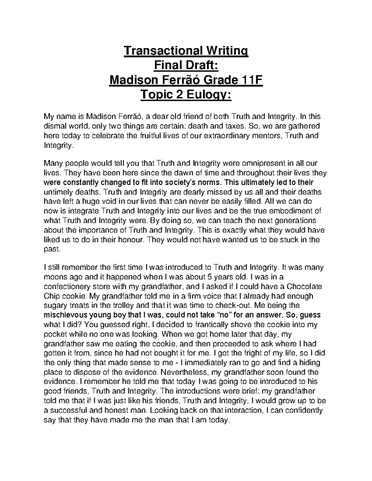 Transactional Writing 1 - Transactional Writing Final Draft: Madison ...