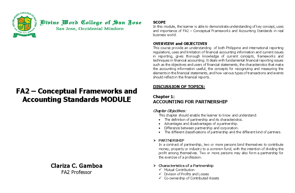 FA 2 Module - FA2 – Conceptual Frameworks and Accounting Standards ...