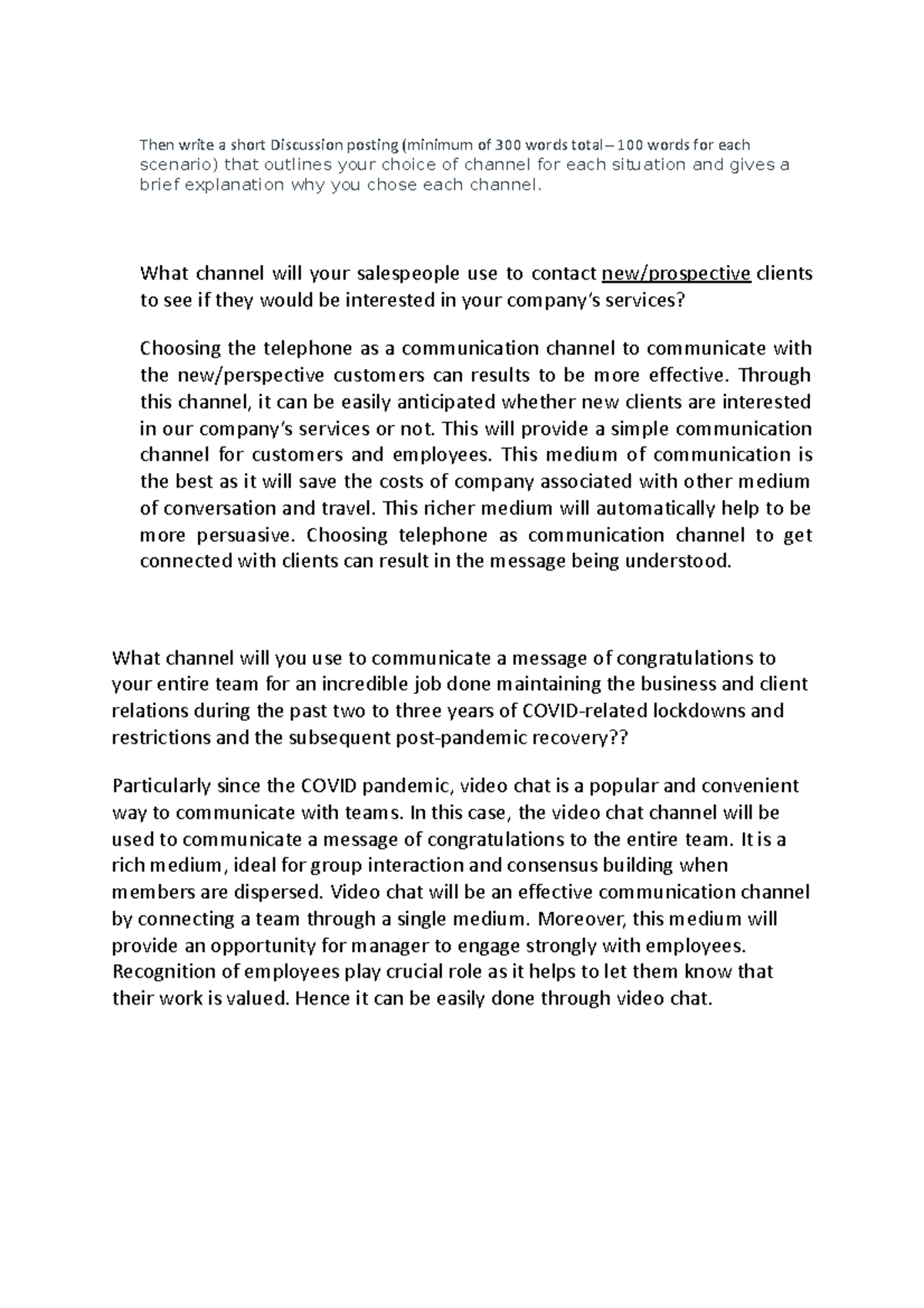 Wriiten comm - assignment of written communication - Then write a short ...