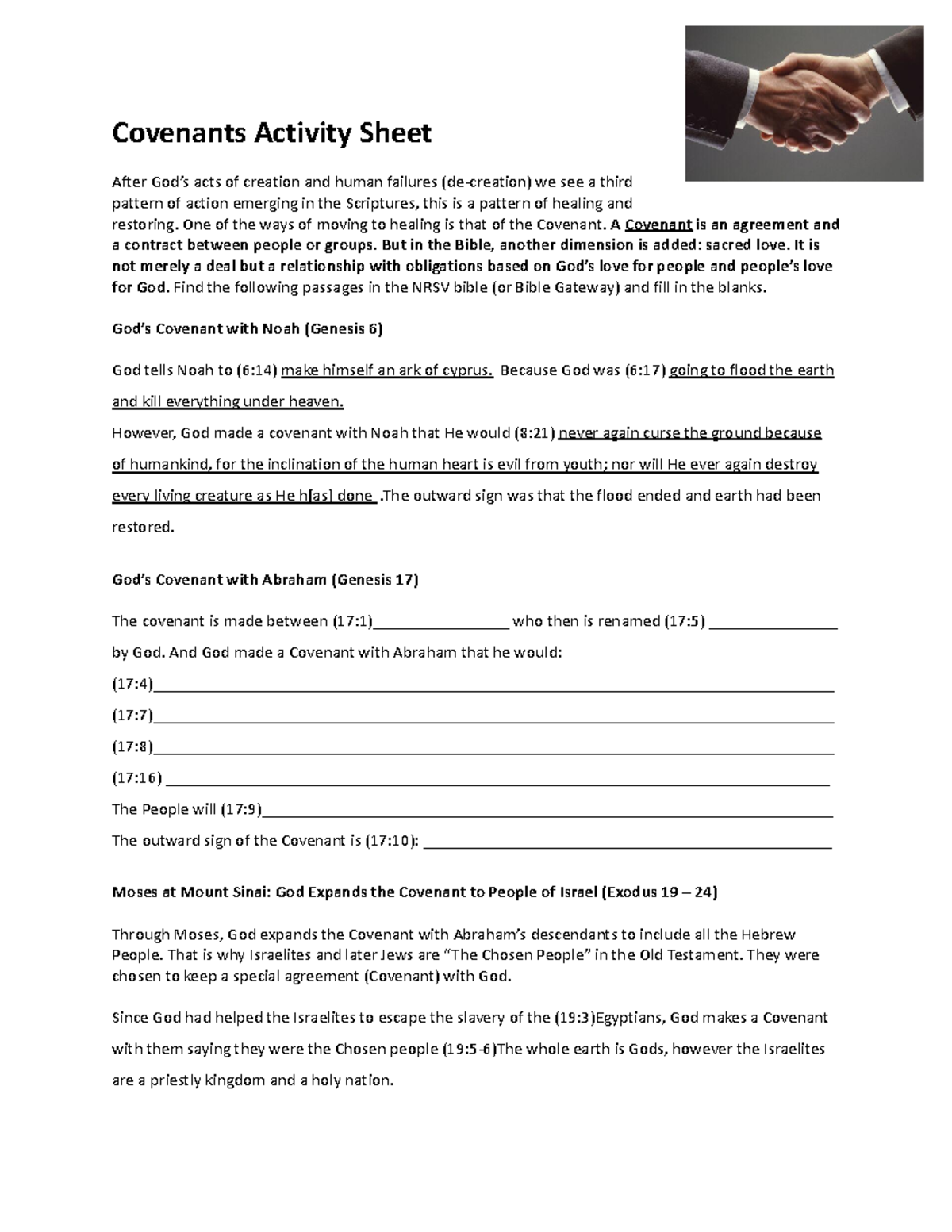 15b Covenants Activity Sheet - Covenants Activity Sheet After God’s ...