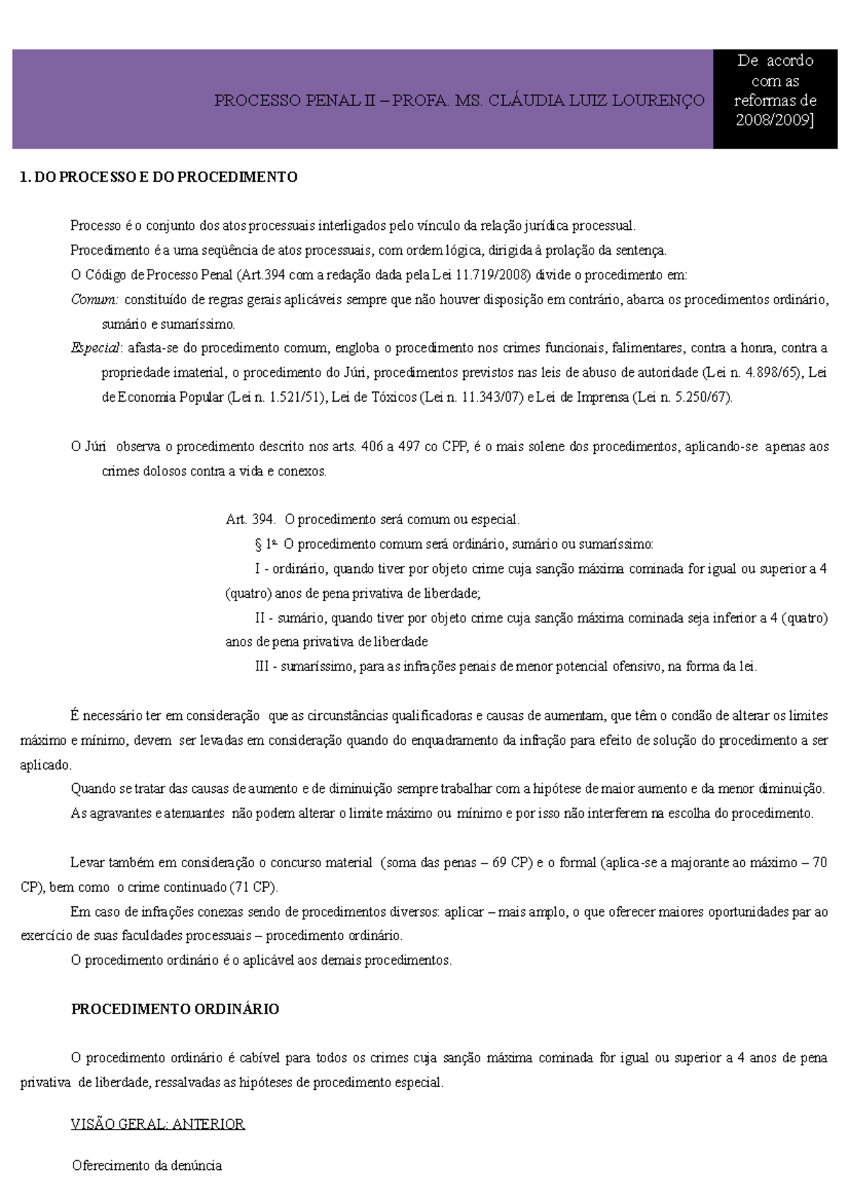 Procedimento ordinário sumario e sumarissimo - Processo Civil II ...