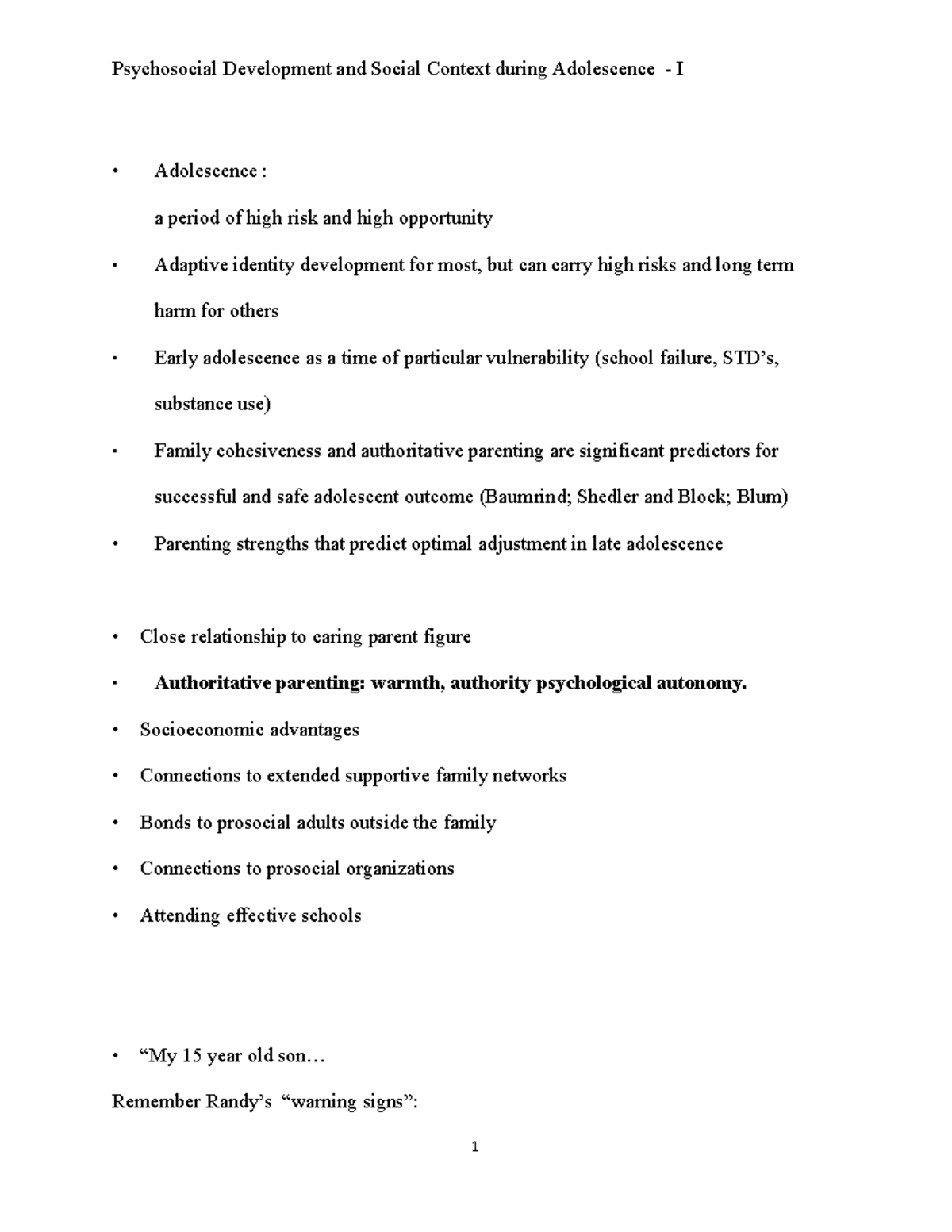Adolescent Psychological Development - Lecture Notes - 2C ...
