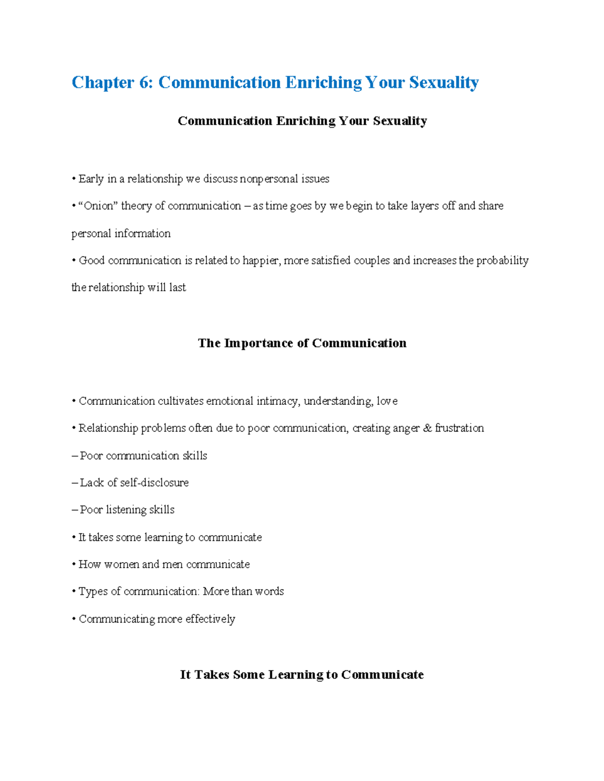 Human Sexuality Chapter 6 Notes - Chapter 6: Communication Enriching ...