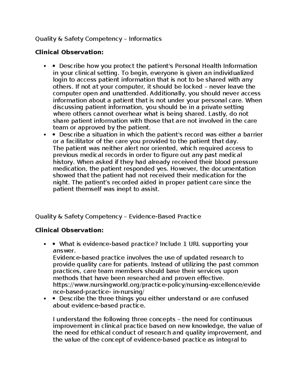 QSEN - Quality Improvement - Quality & Safety Competency – Informatics ...