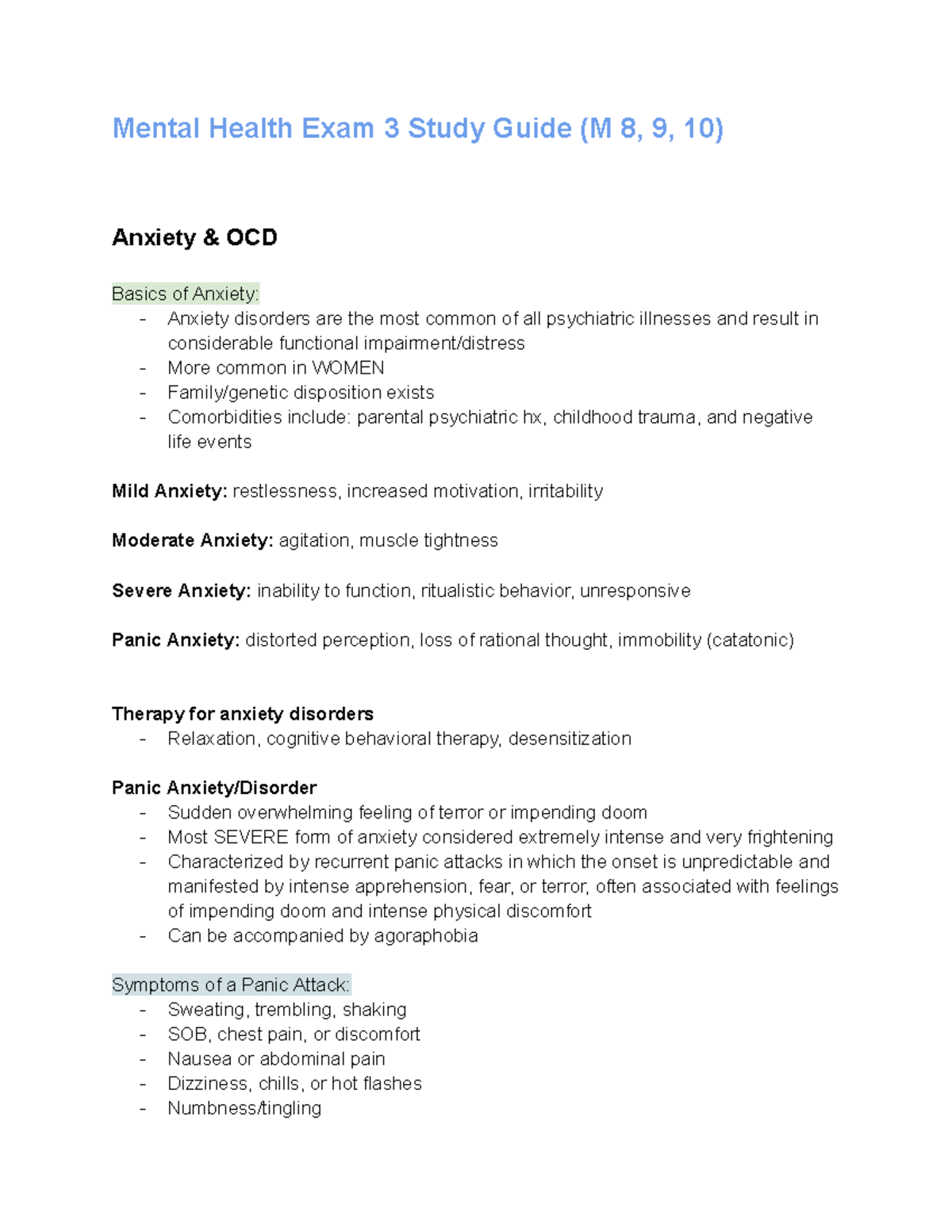 Mental Health Exam 3 Study Guide - Mental Health Exam 3 Study Guide (M ...