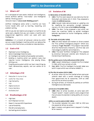 AI Unit 1 - An Overview to AI - 1 What is AI? AI is composed of two ...