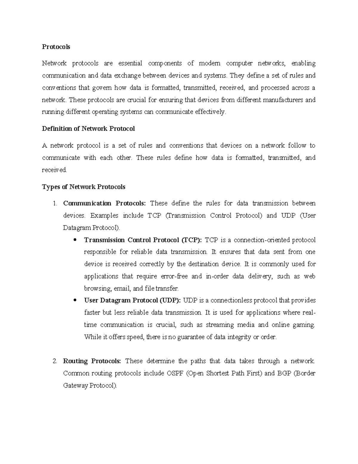 Lecture 6 - Network Administration - Protocols Network protocols are ...