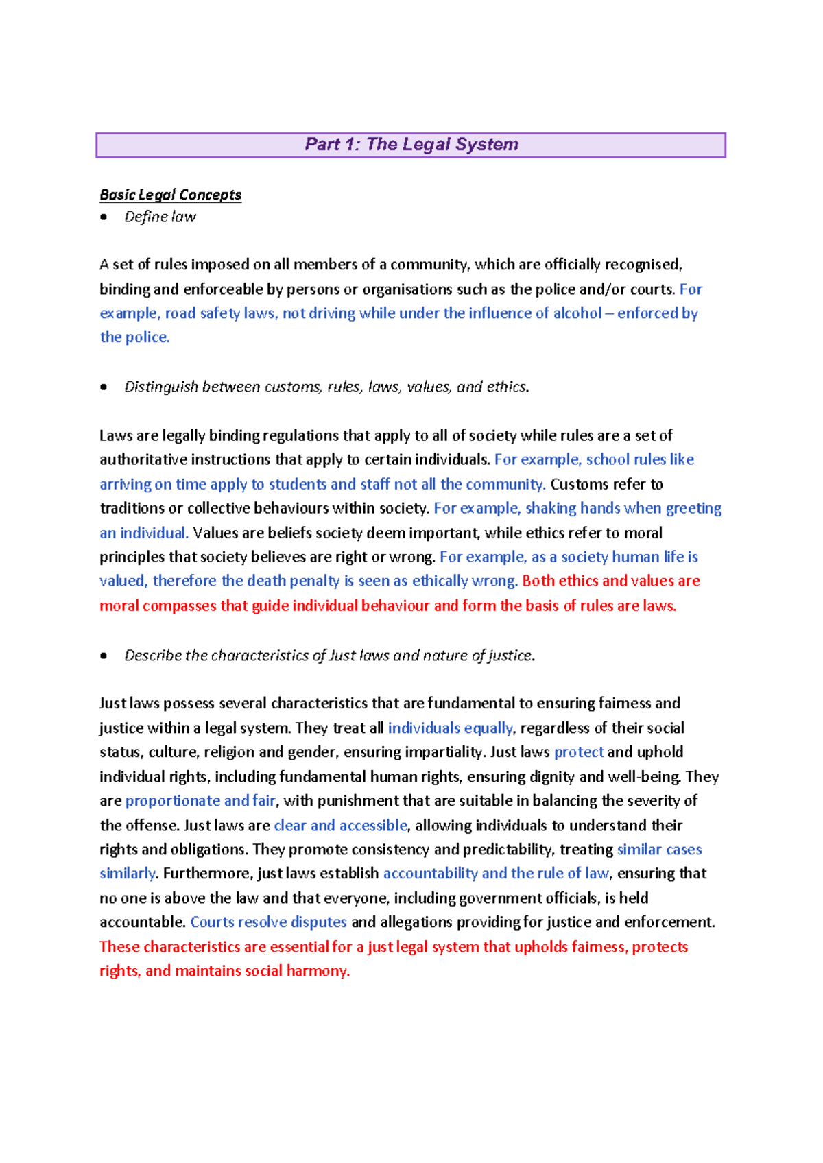 Part 1 - The legal system - Part 1: The Legal System Basic Legal ...