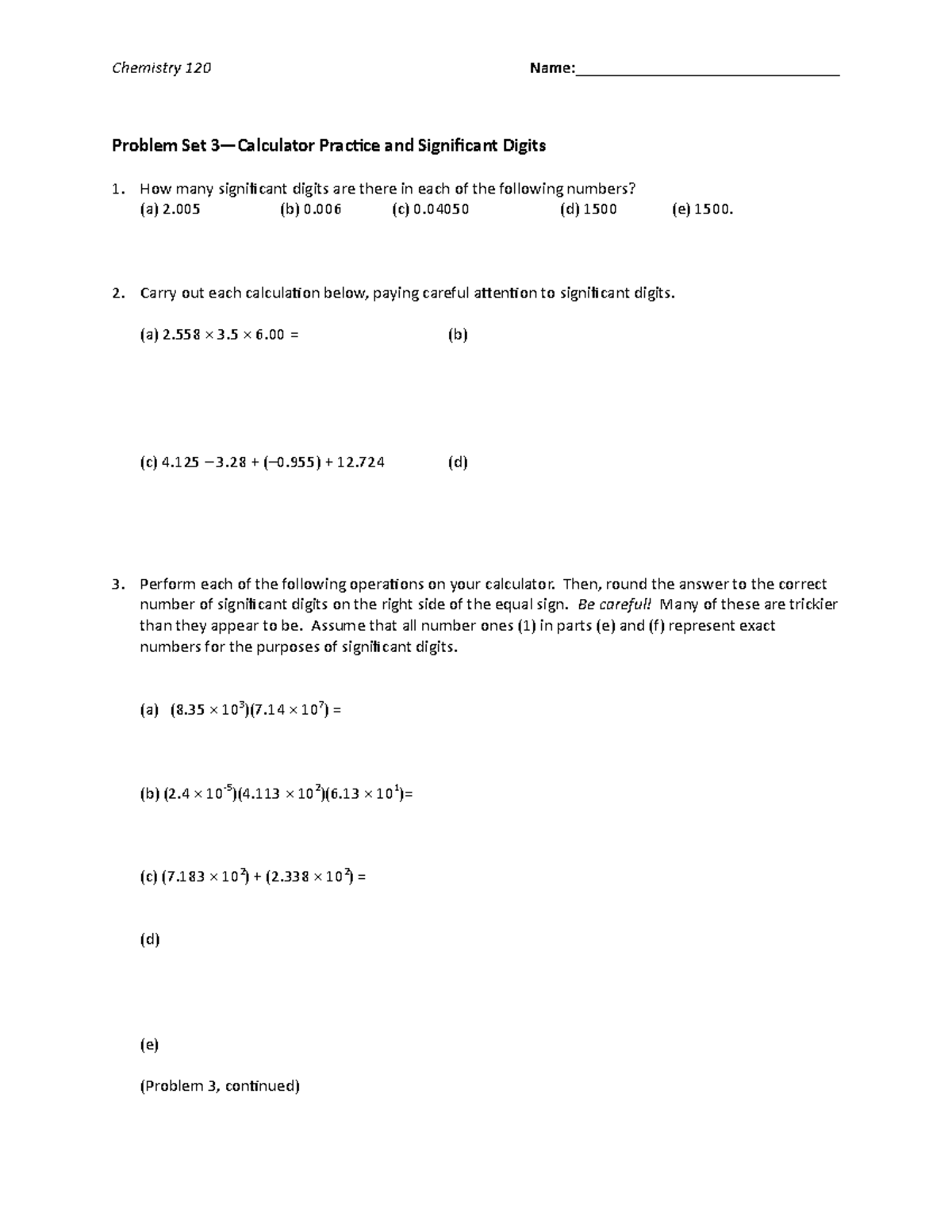 03 Sig Digs Calculator Rounding - Chemistry 120 Name ...