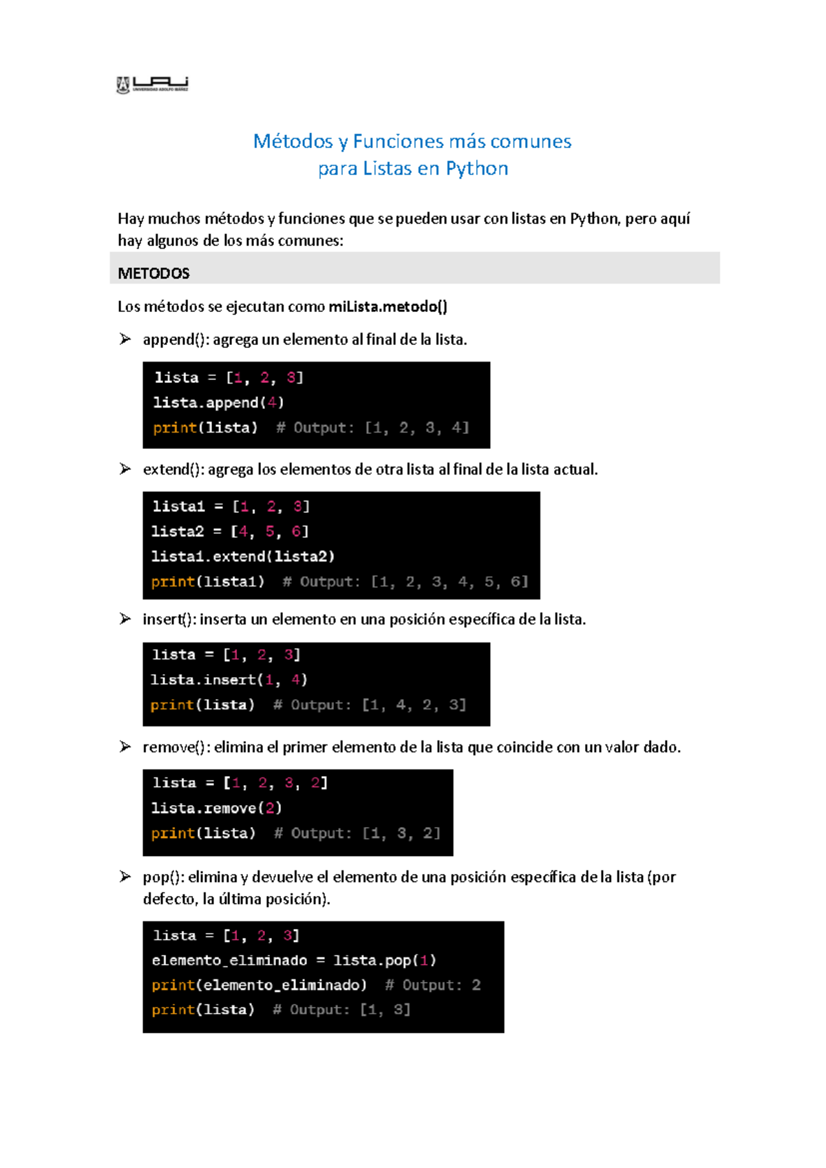 Metodos Funciones Listas 2024 - Métodos y Funciones más comunes para ...