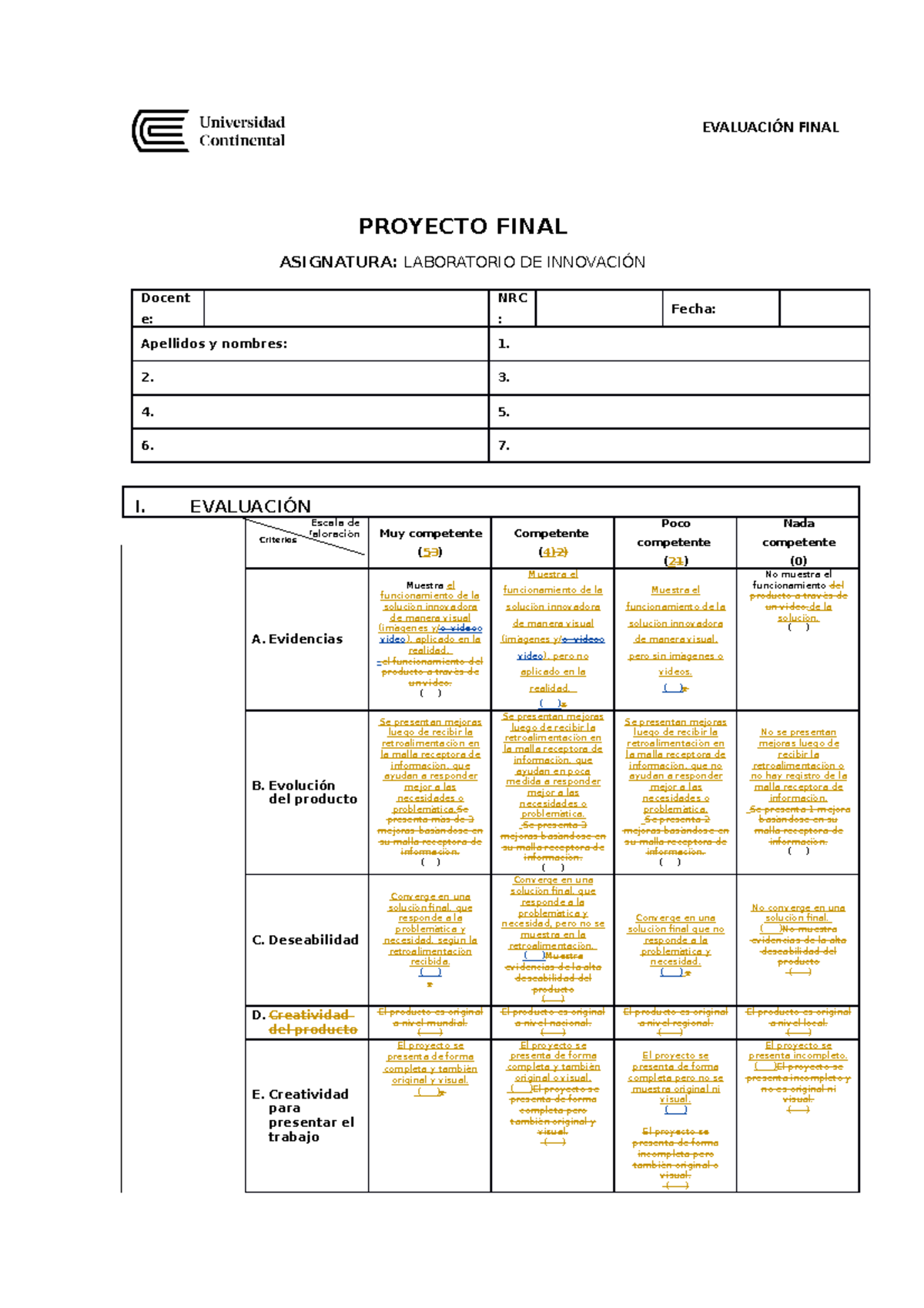 Rubrica de evaluación Final - Apuntes a mano - Filosofía - UAP - Studocu