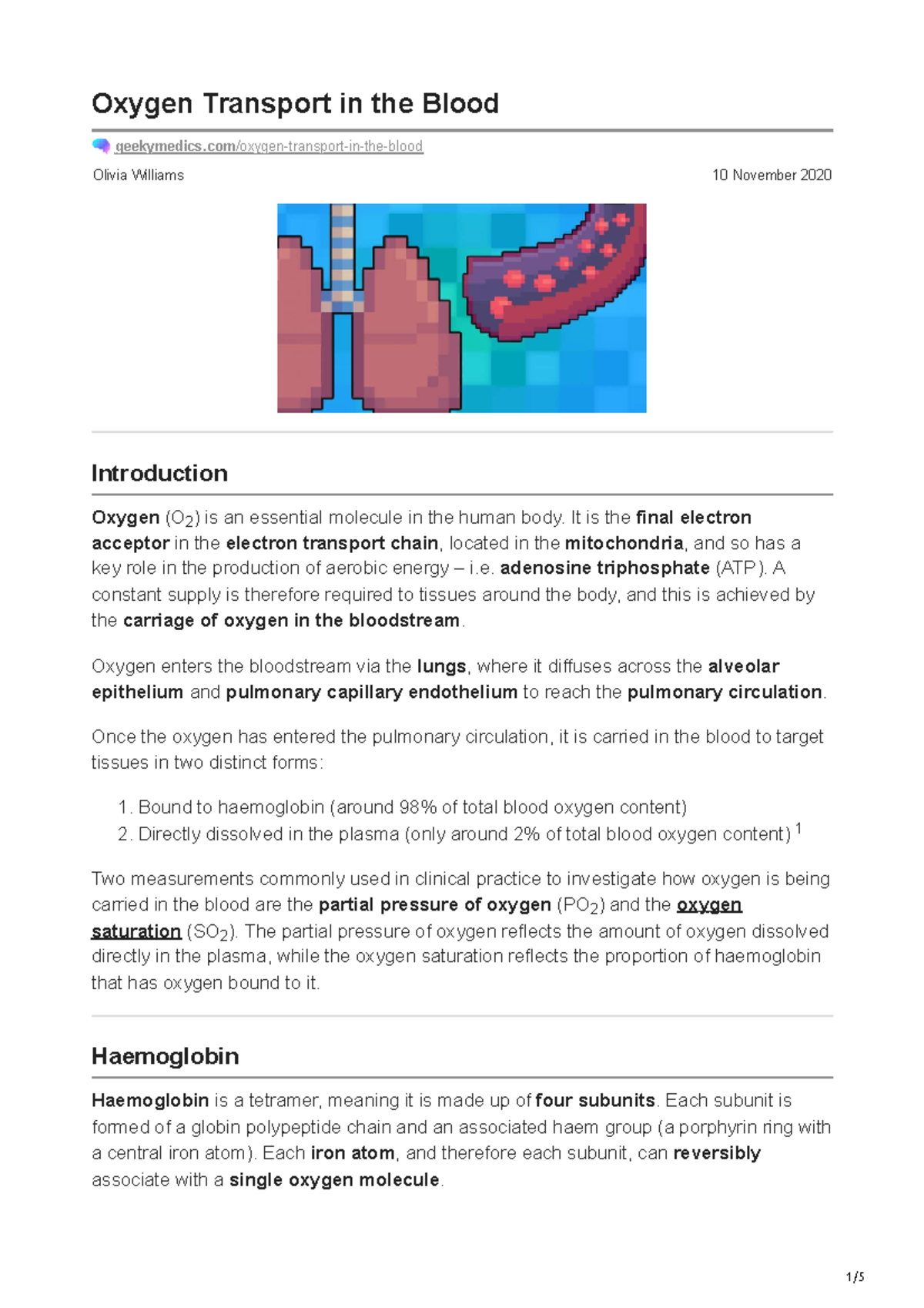 Geekymedics.com-Oxygen Transport in the Blood - Olivia Williams 10 ...