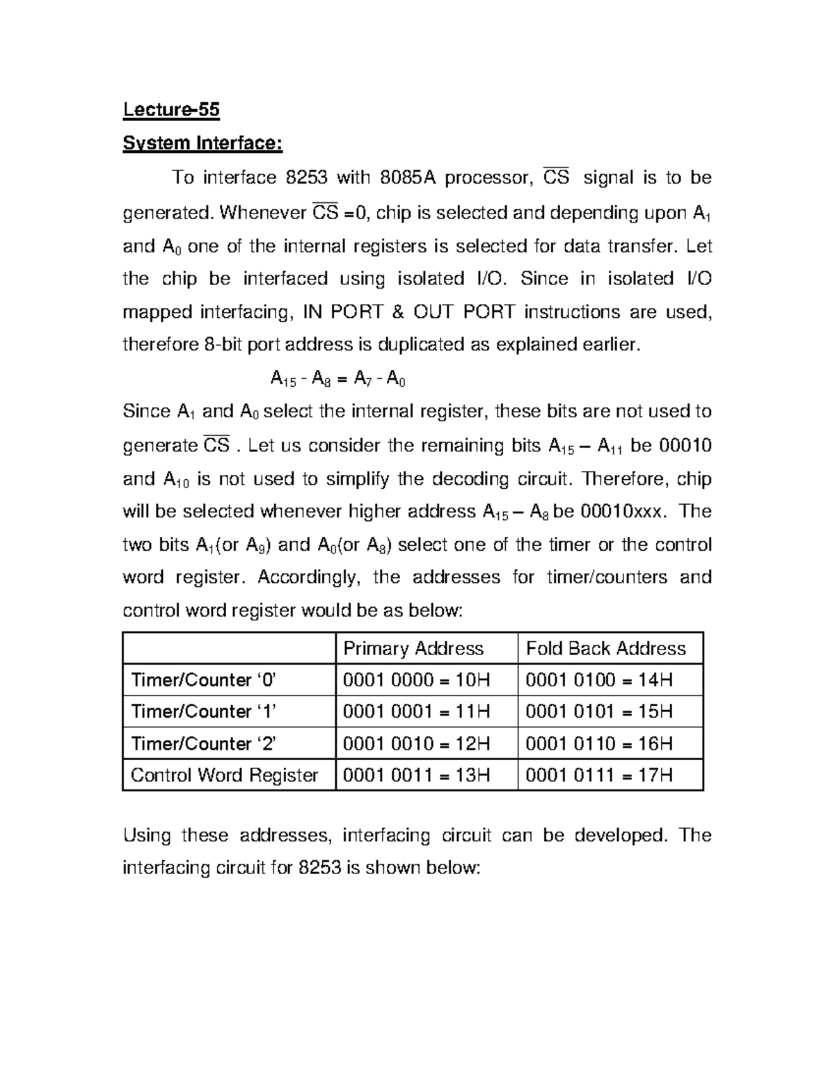 Lecture 55 - Lecture- System Interface: To interface 8253 with 8085A ...