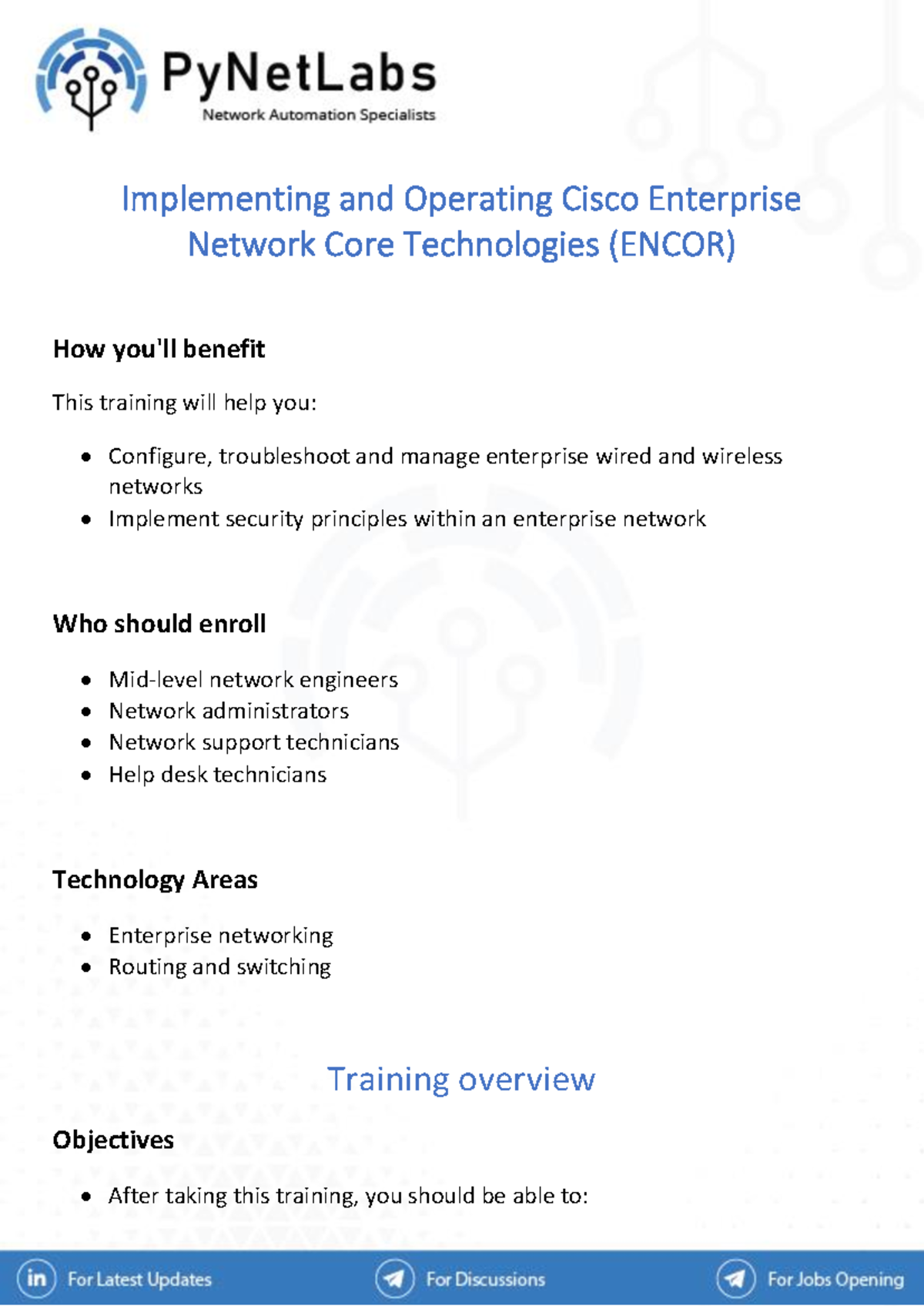 CCNP Encor Course Outline - Implementing and Operating Cisco Enterprise Network Core ...