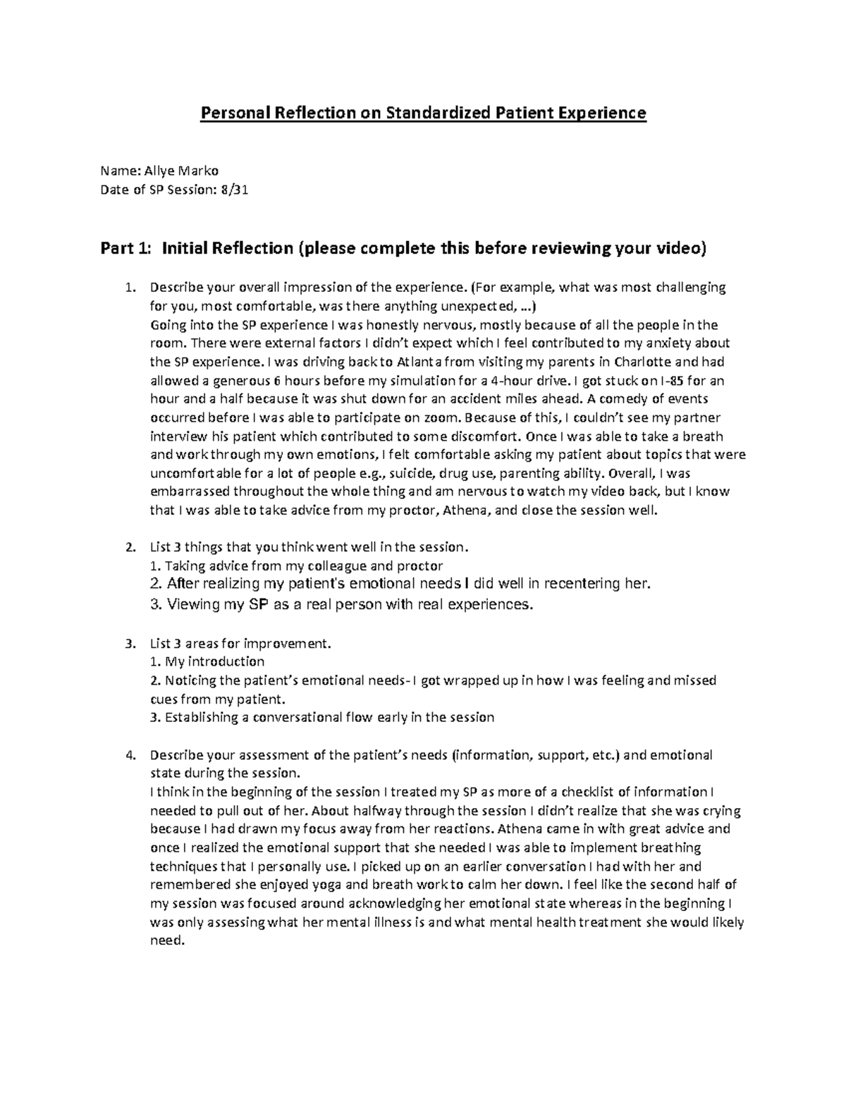 SP Reflection - sp ref - NURS 303 - CSUN - Studocu