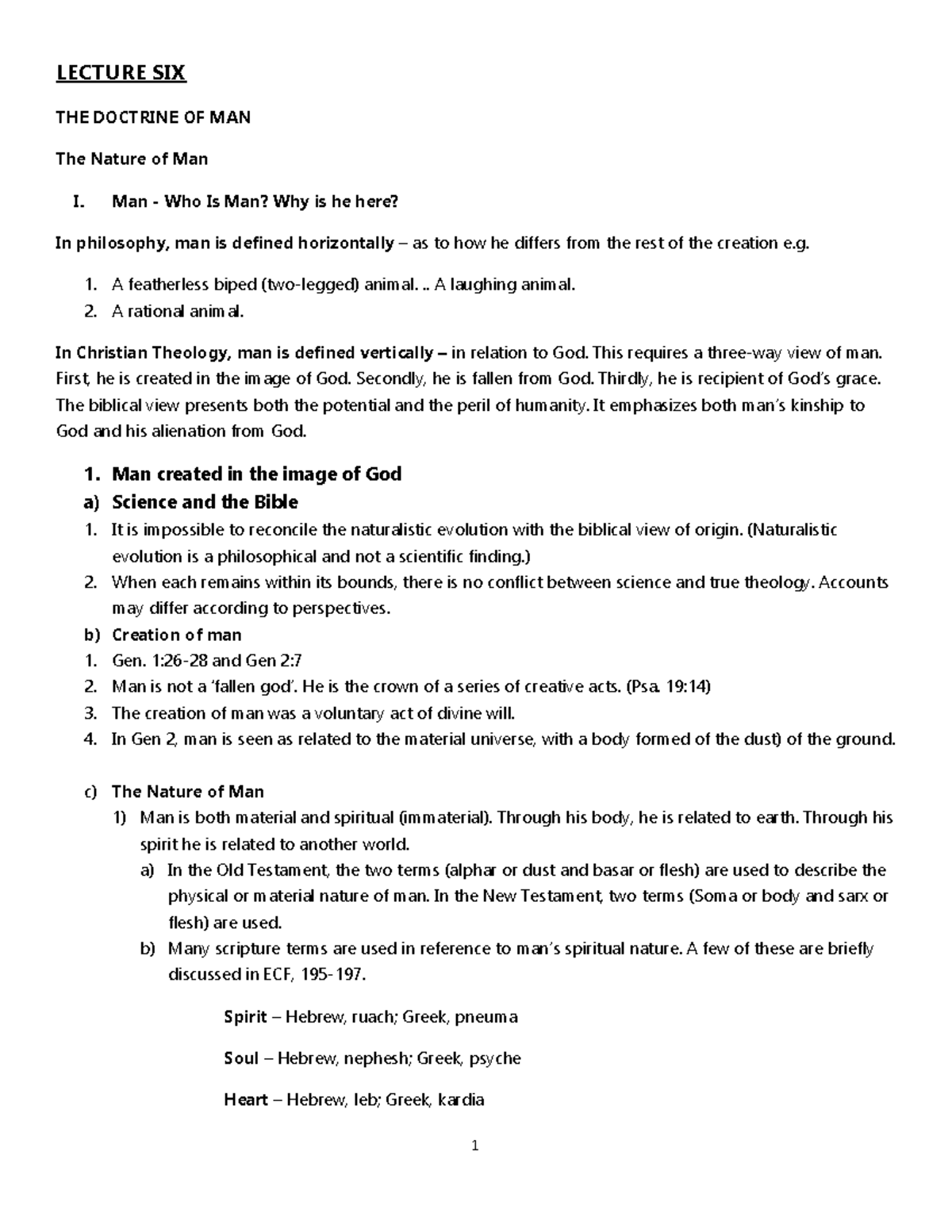 Lecture 6 ( Doctrine OF MAN) - SUM - LECTURE SIX THE DOCTRINE OF MAN ...