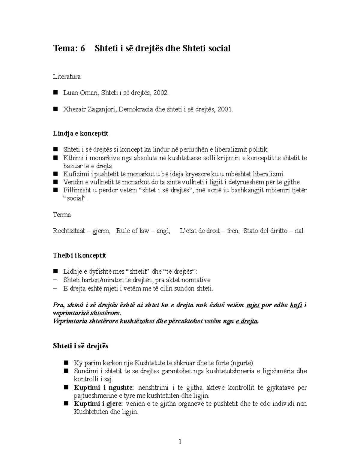Tema 6 Shteti i se drejtes dhe shteti social - Tema: 6 Shteti i së ...