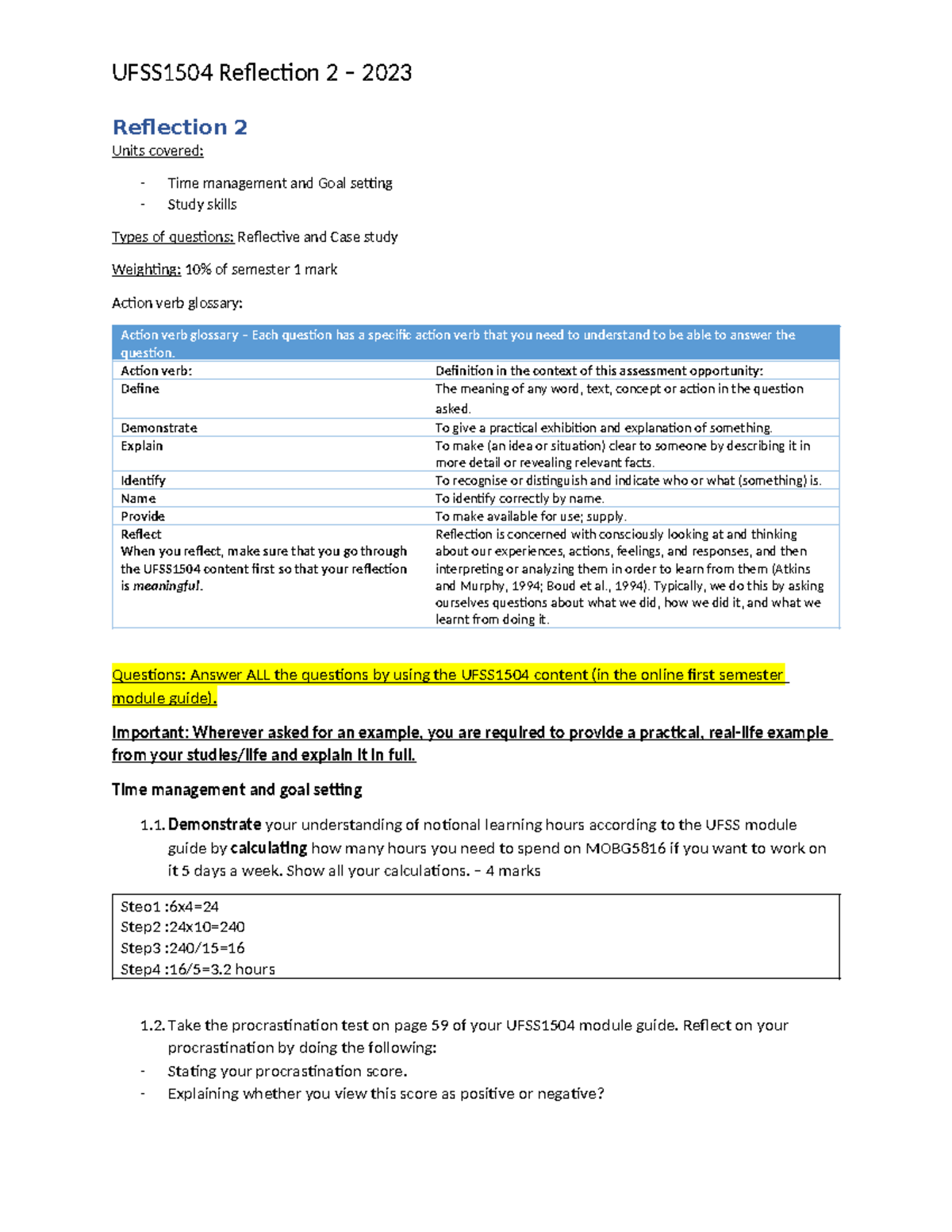 Reflection 2 worksheet Final answers - UFSS1504 Reflection 2 – 2023 ...
