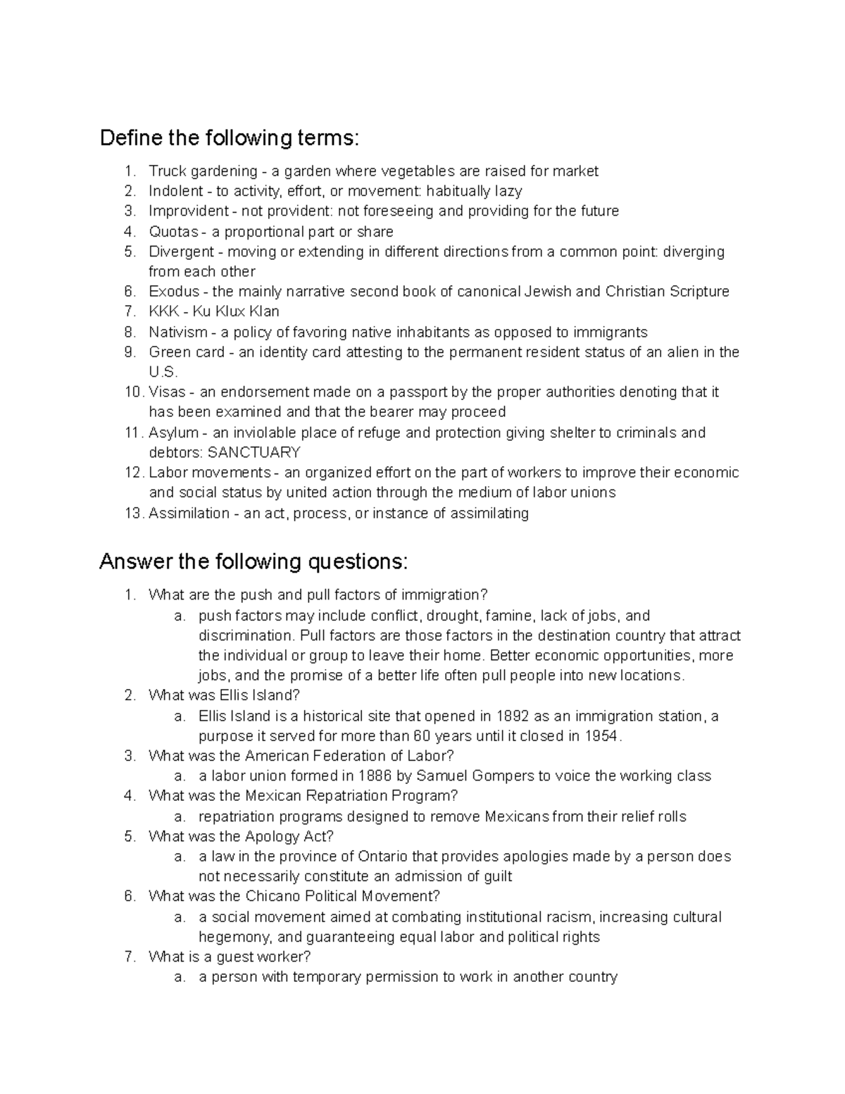 (Ethnic Studies) Mexican-American Focus Questions - Define the ...