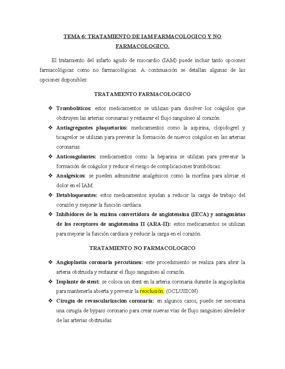 Apuntes de Medicina General III Cardiovascular - TEMA 6: TRATAMIENTO DE ...