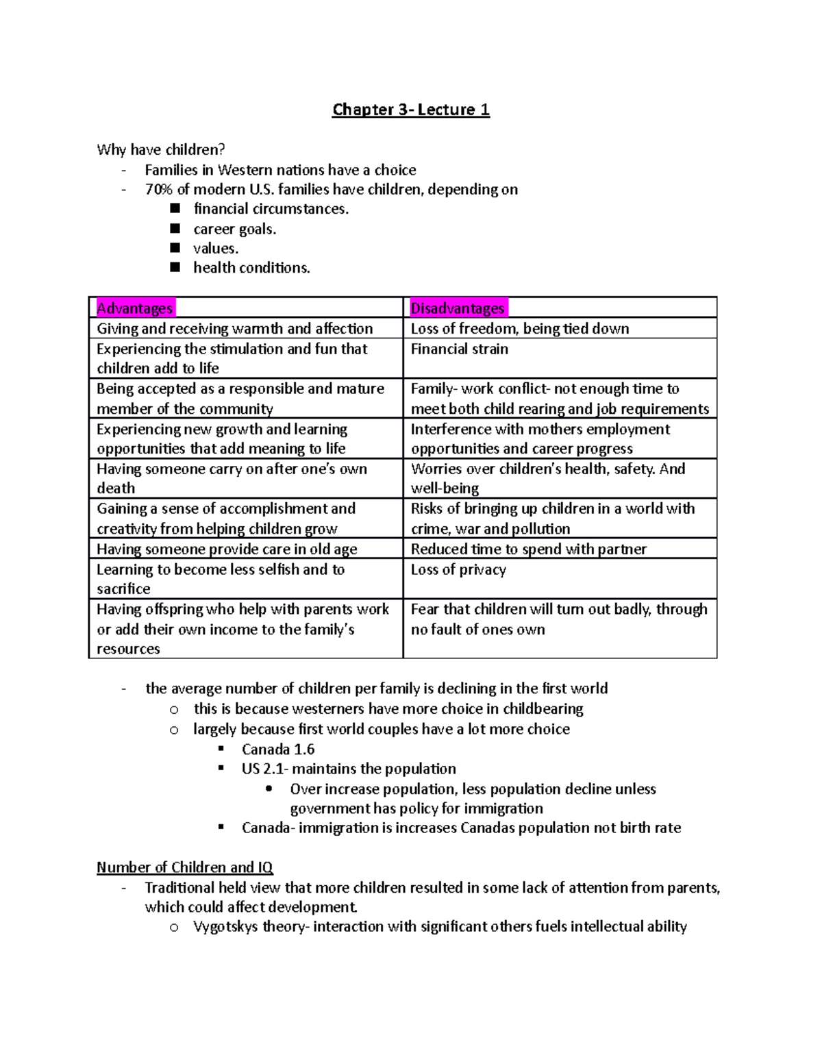 Chapter 3- child dev - Lecture notes 3 - Chapter 3- Lecture 1 Why have ...