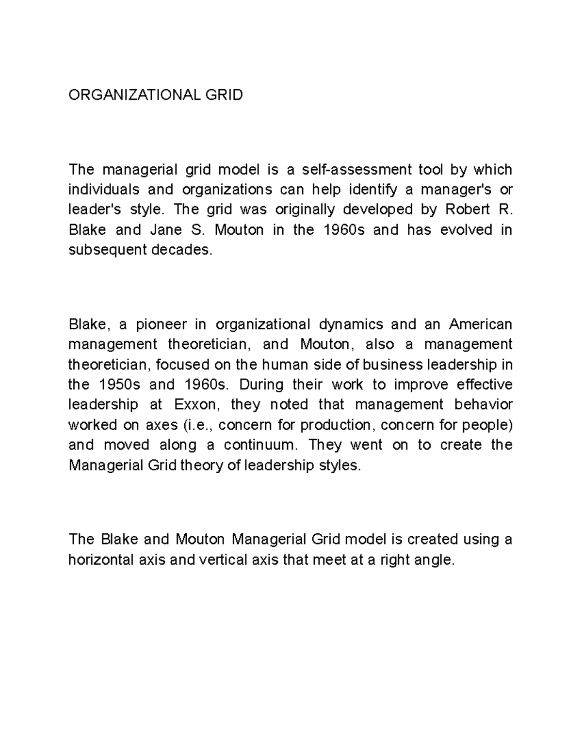 Organizational GRID - Understanding Blake and Mouton - ORGANIZATIONAL ...