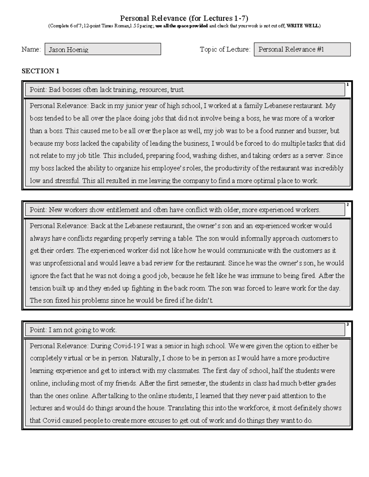 Personal Relevance Template 6 of 7 FALL 2023 - Personal Relevance (for ...