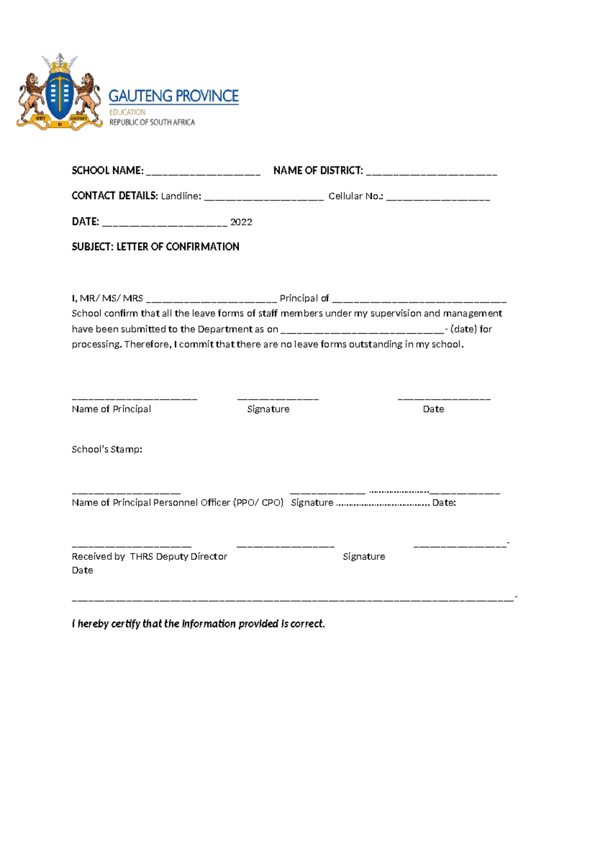 Confirmation Letter of Leave Submission by Principals (002) - SCHOOL ...